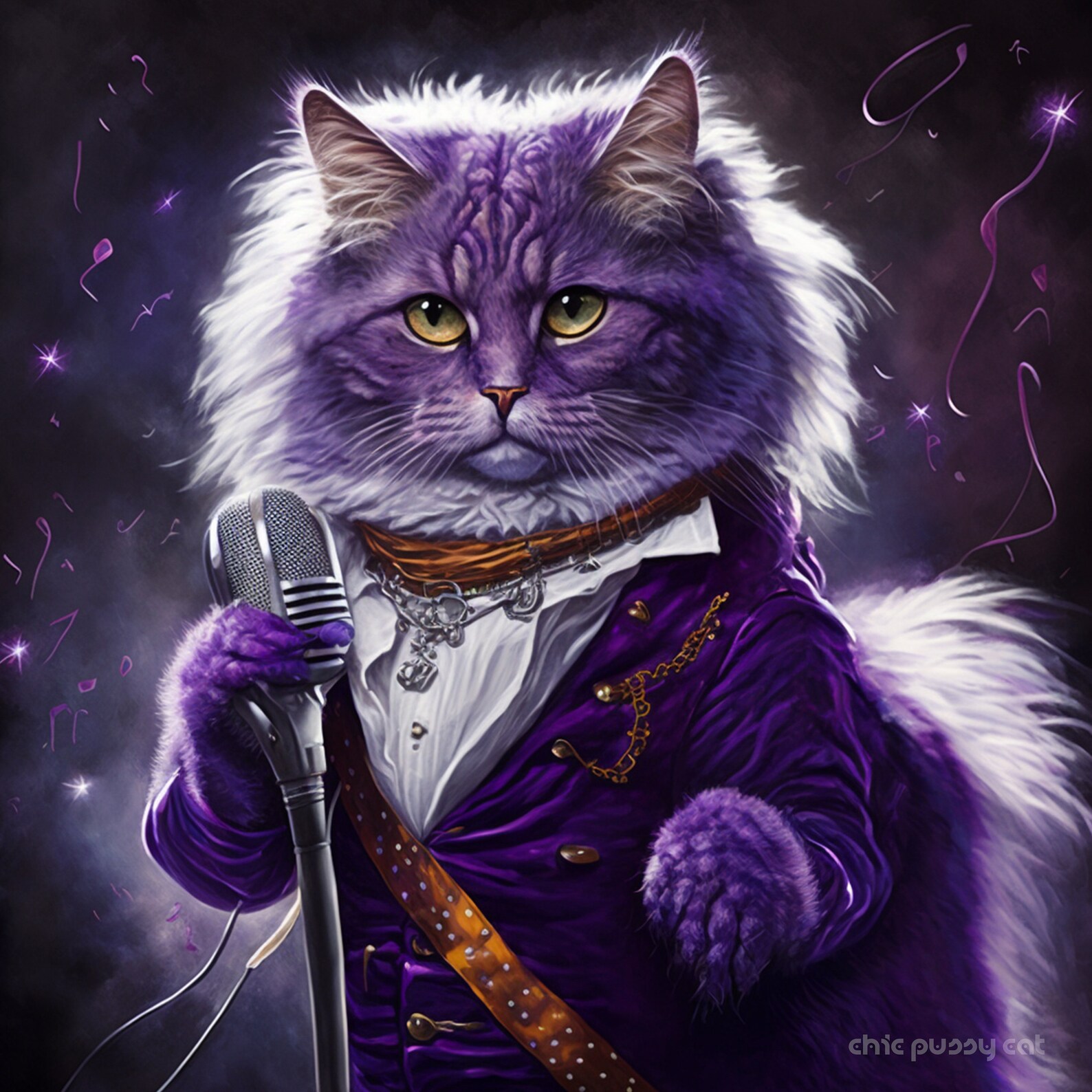 PRINCE PURPLE PUSSYCAT - Cat Art, Funny Art, Cat Lover Art, Fashion Art ...