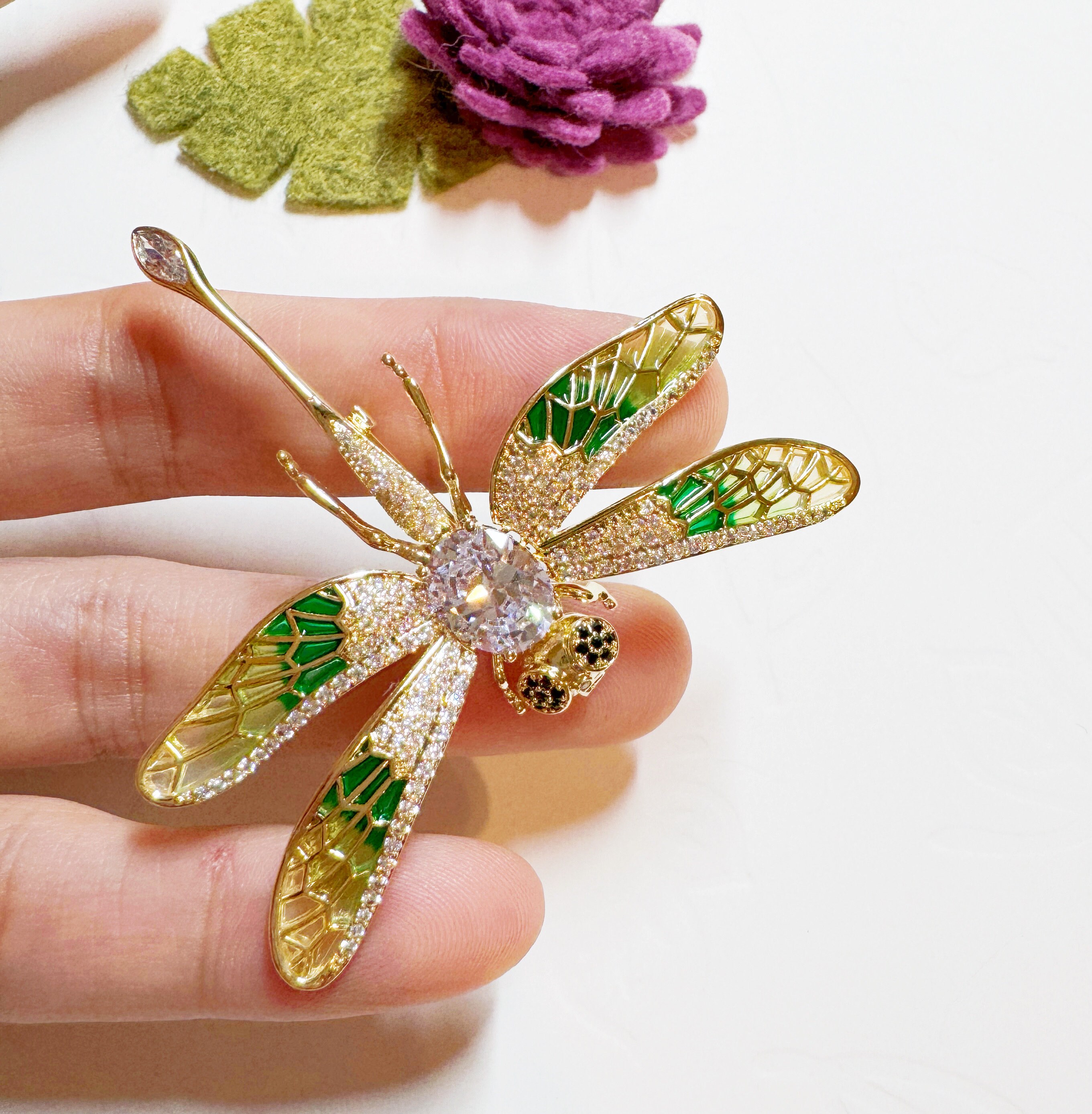 Movable Wings Dragonfly Brooch L Diamond Dragonfly Pins Bridal Gift ...