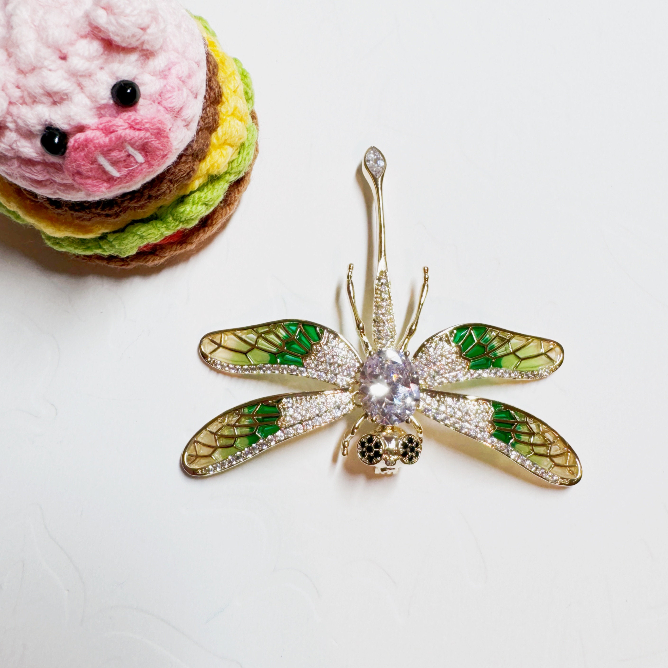 Movable Wings Dragonfly Brooch L Diamond Dragonfly Pins Bridal Gift ...