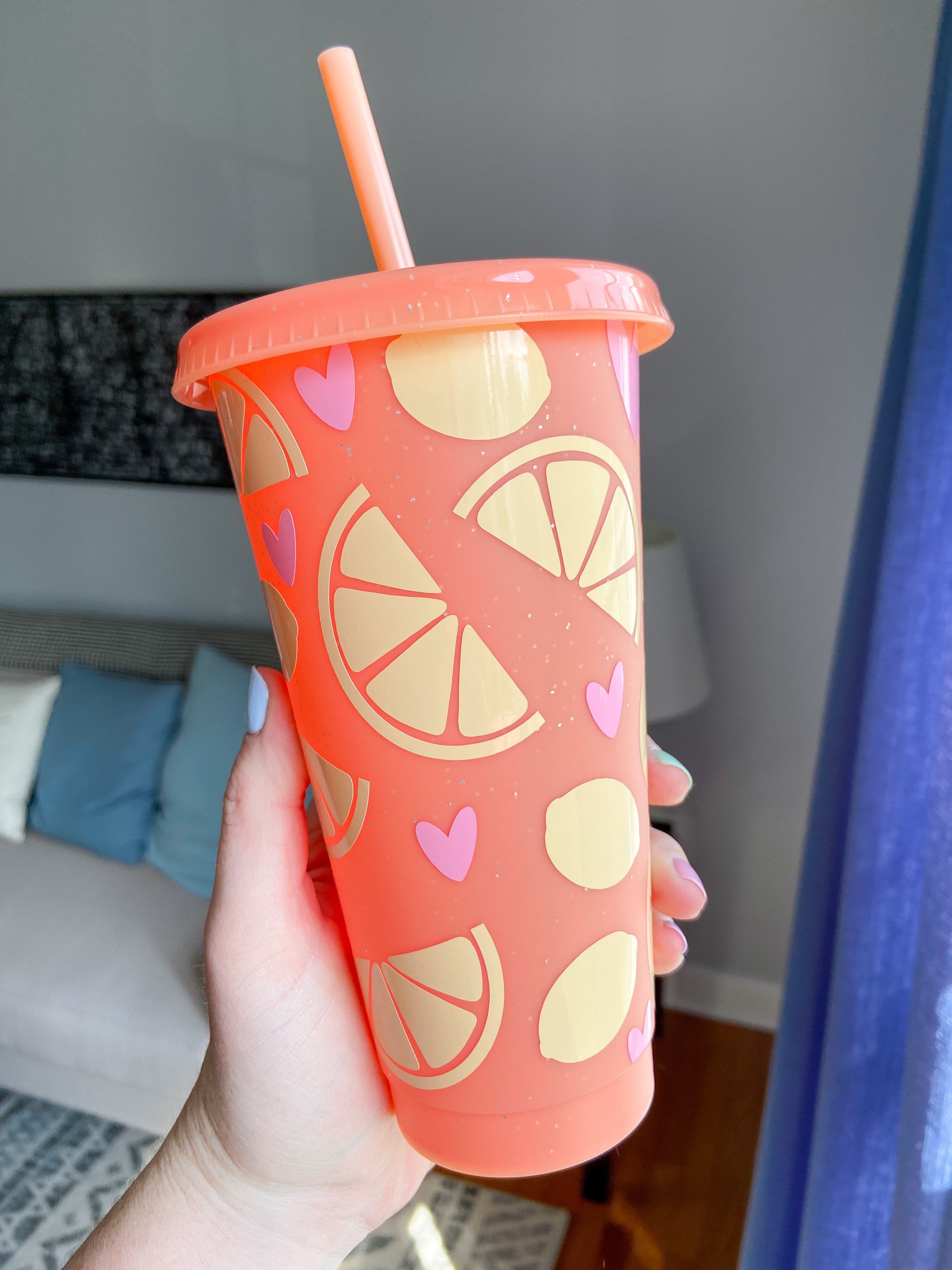 Summer Cup With Fruit . Reusable Cup . Iced Coffee Cup . | Etsy