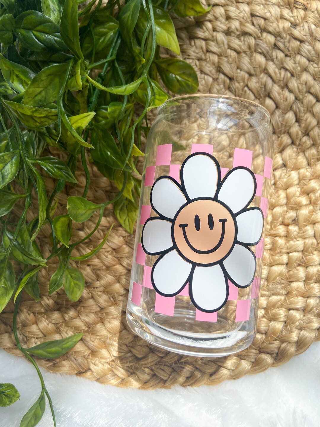 Happy Face Flower Libbey Can Glass . Retro Beer Can Glass . - Etsy
