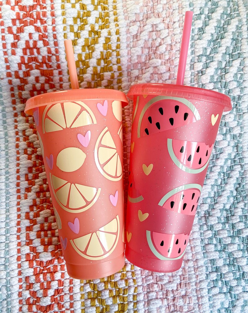 Summer Cup With Fruit . Reusable Cup . Iced Coffee Cup . | Etsy