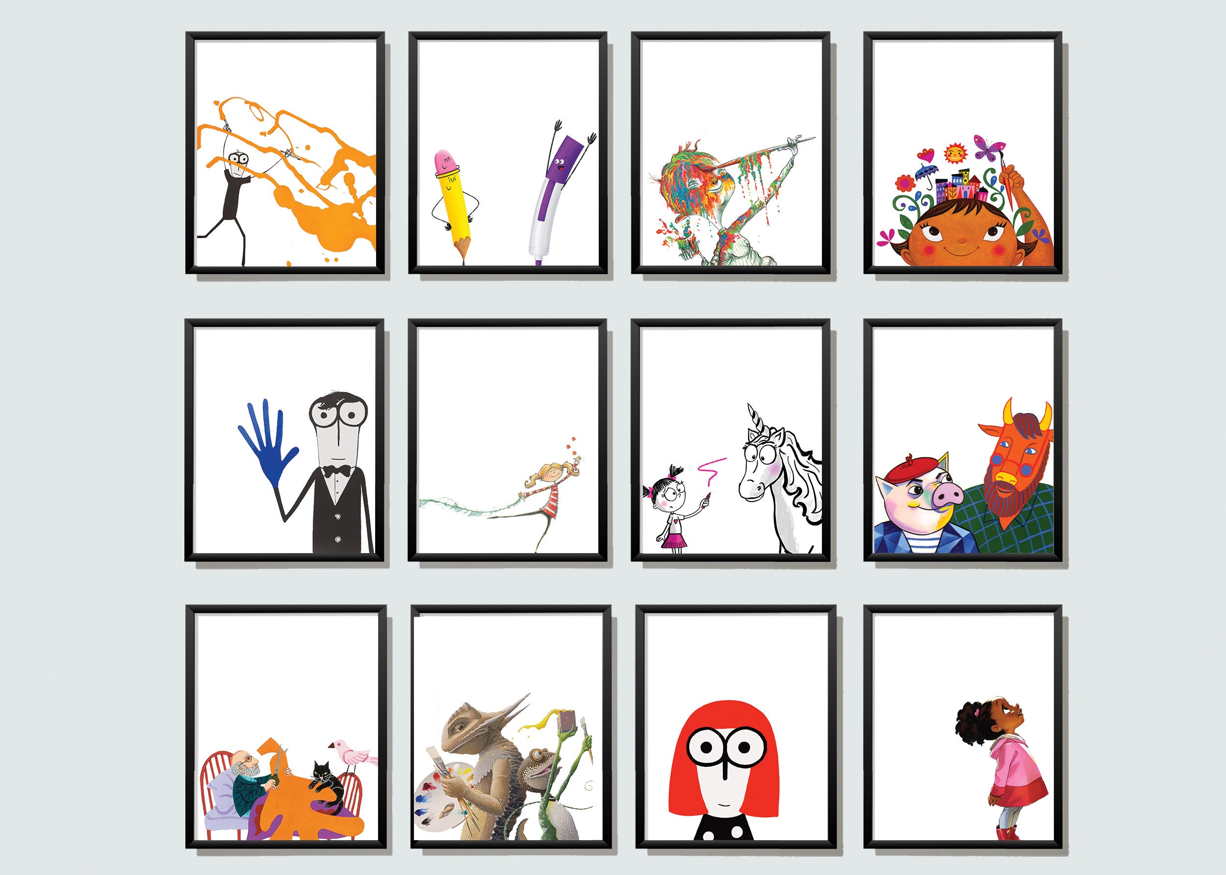 Art Book Characters Gallery Wall art class art studio | Etsy