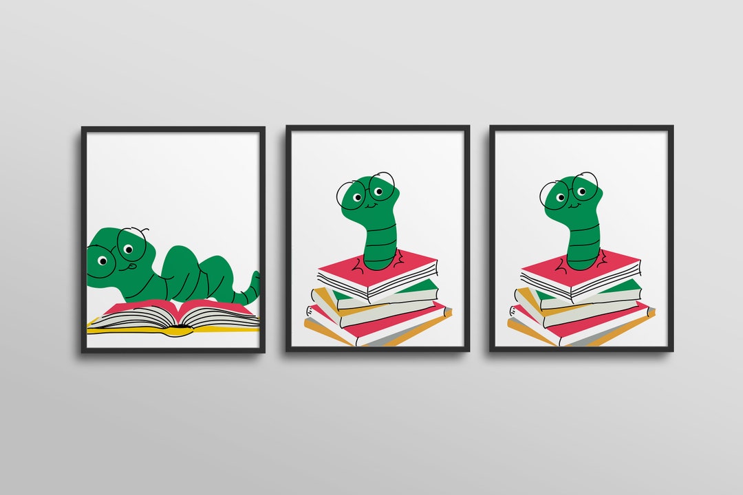 Bookworm Art Gallery Wall - Sketch Style, Classroom Decor Elementary ...