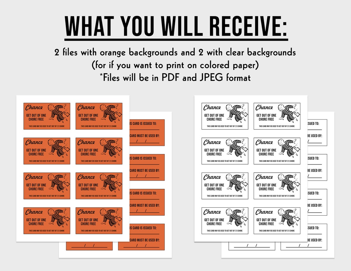 Monopoly CHORES Coupon - Get Out of Chores Free Card, Behavior Reward ...