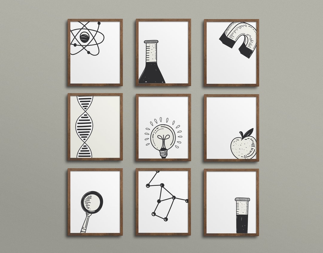 Neutral Theme Science Class Gallery Wall - Classroom Decor, High School ...