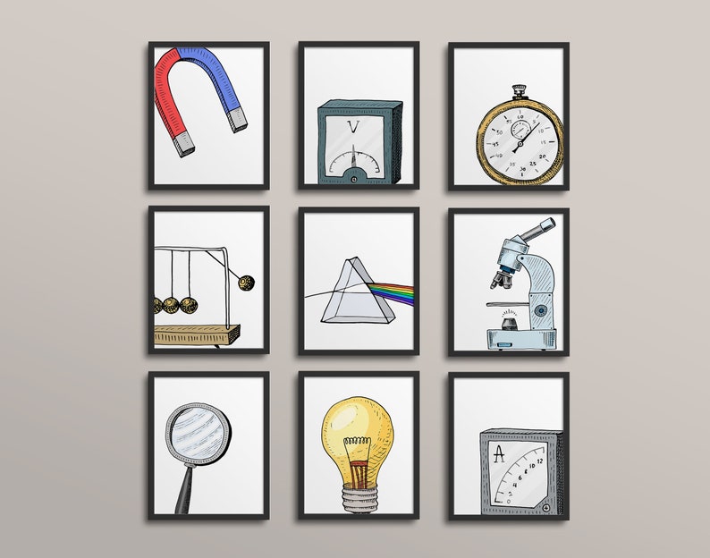 Science Class Illustrated Handdrawn Gallery Wall - Classroom Decor ...