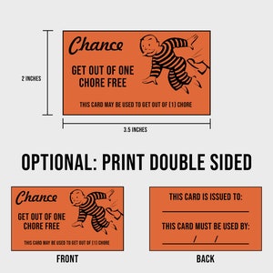 Monopoly CHORES Coupon - Get Out of Chores Free Card, Behavior Reward ...