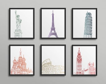 Landmarks Gallery Wall set of 6 Elementary, Middle School, High School ...