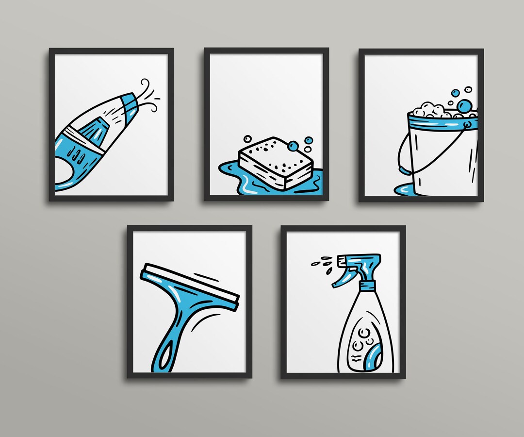 Turquoise Cleaning Supplies Gallery Wall, Cleaning Service, Laundry ...