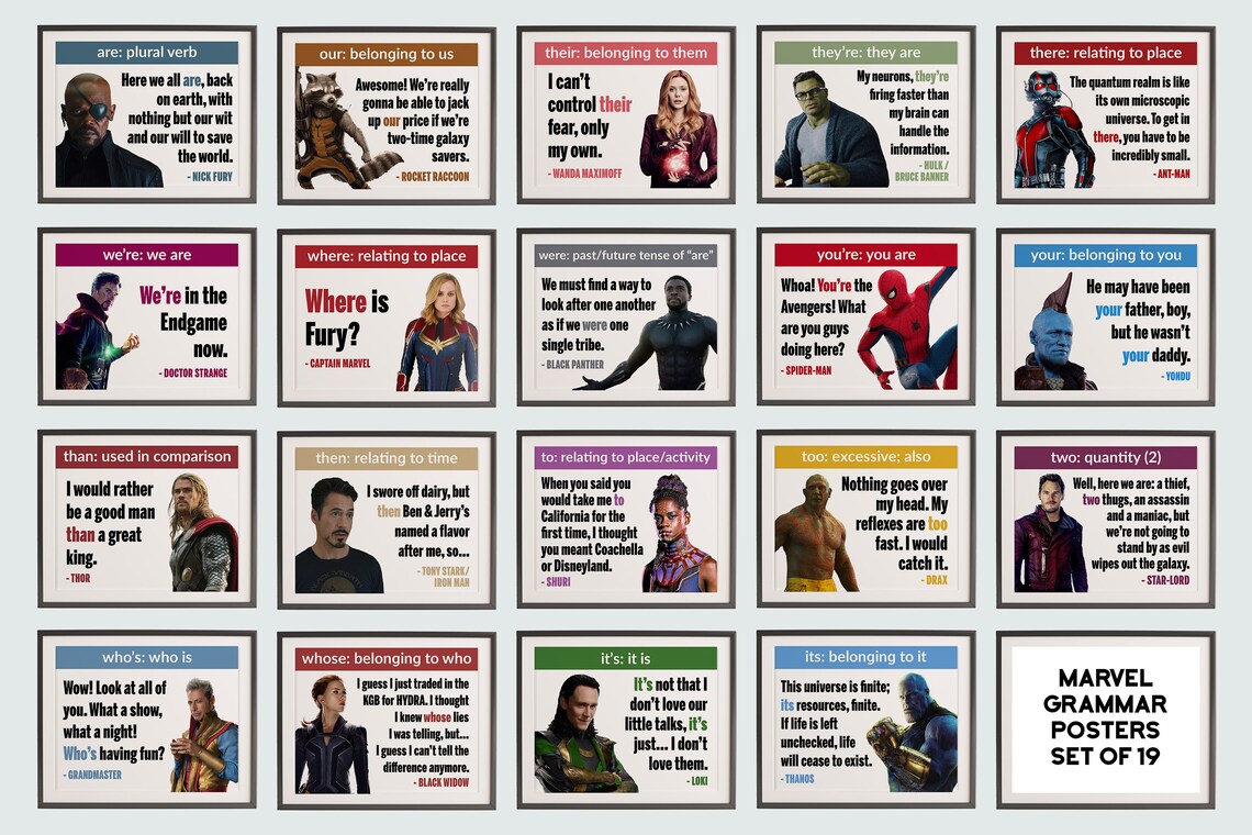 MARVEL Grammar Posters (19) Digital Poster, English Lit Classroom ...