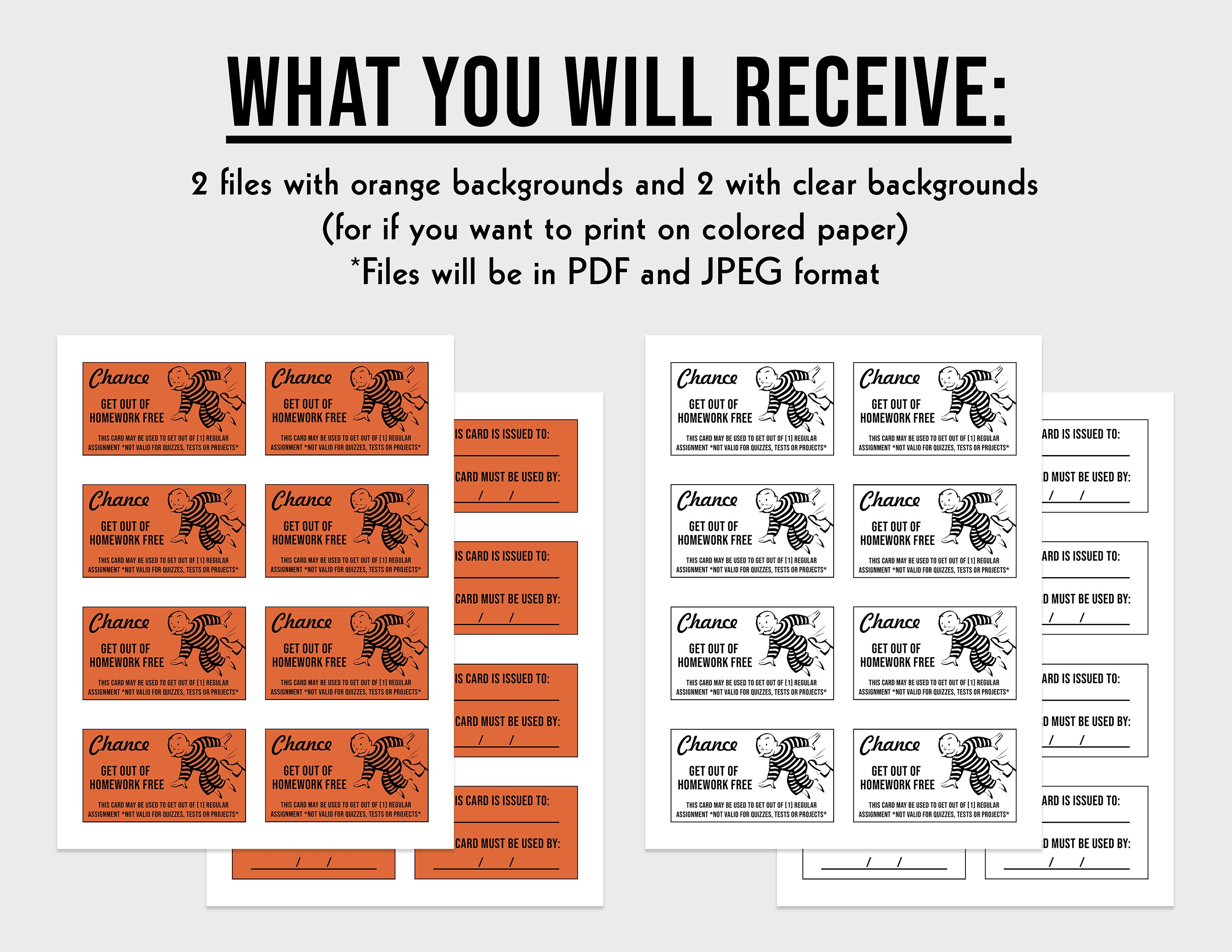 Monopoly Homework Coupon Get Out of Homework Free Cards - Etsy