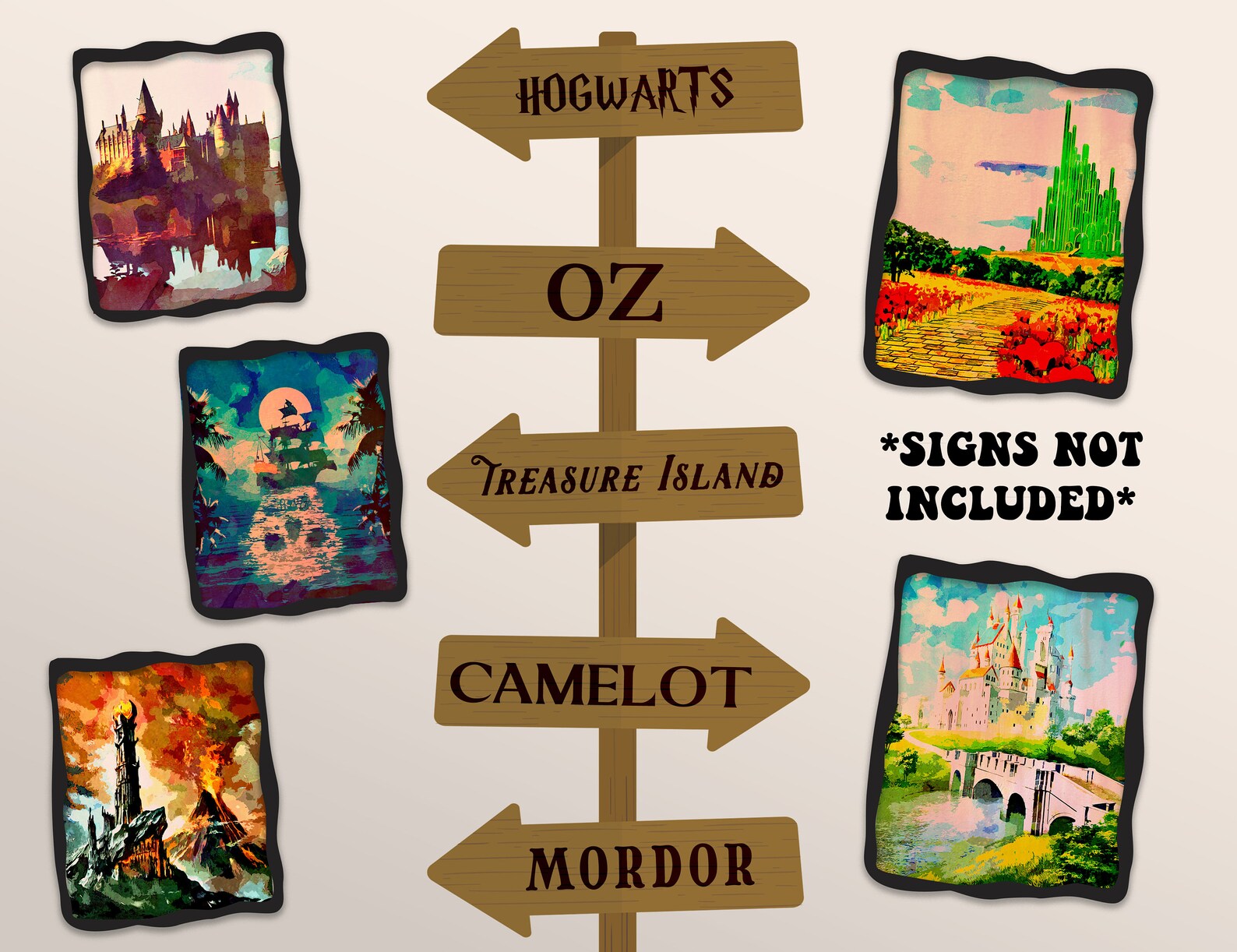 Fictional Places VINTAGE STYLE Gallery Wall - Classroom Decor, High ...