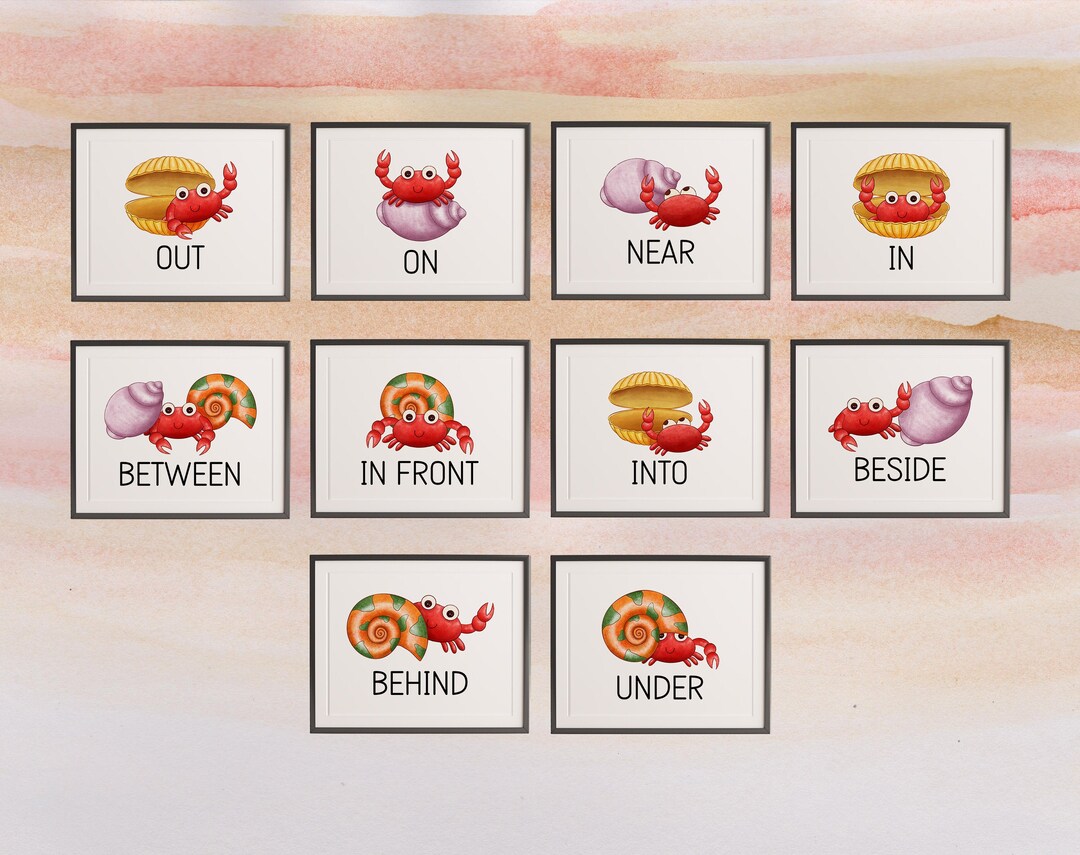 Preposition Posters Set of 10 Crabs Digital Printable Instant Download ...