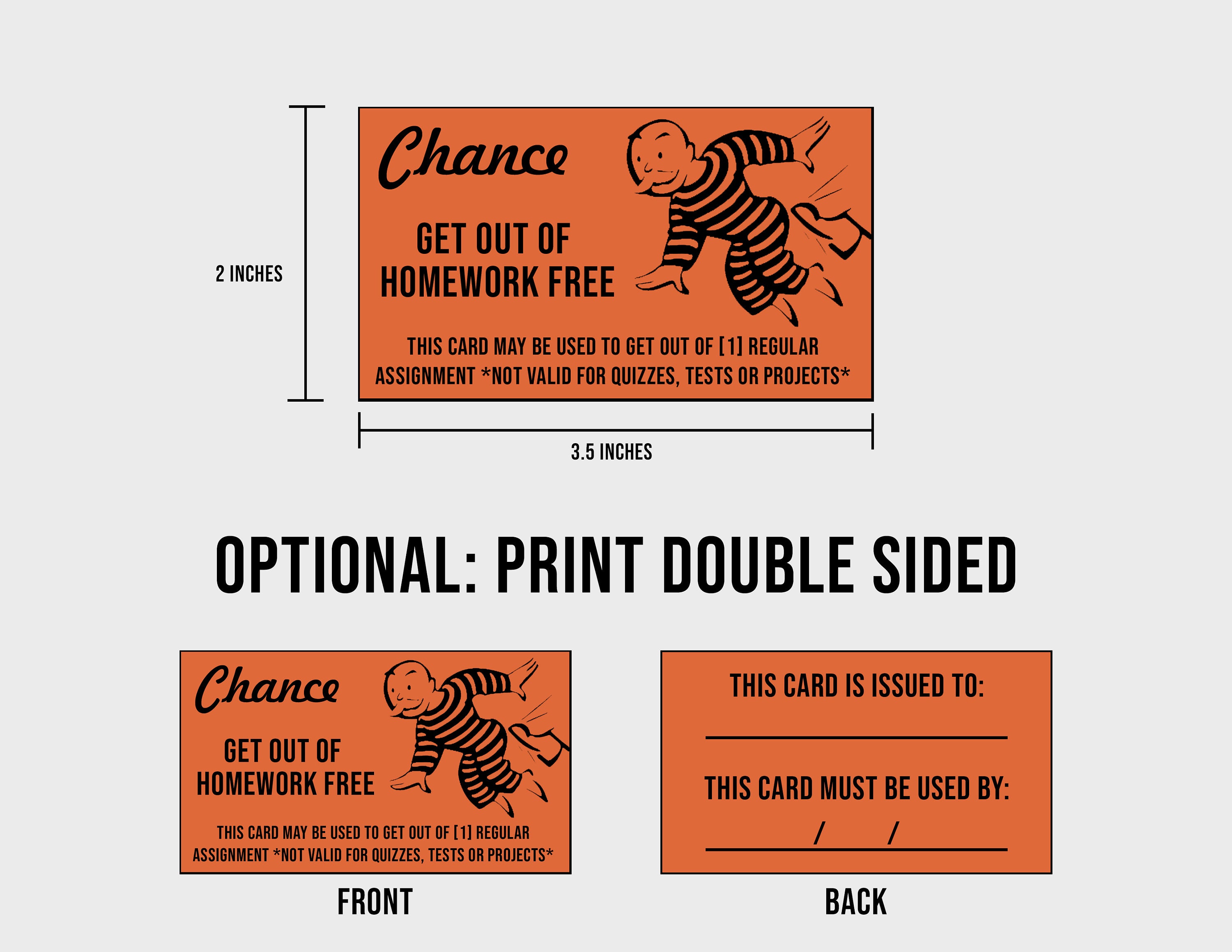 Monopoly Homework Coupon Get Out of Homework Free Cards - Etsy