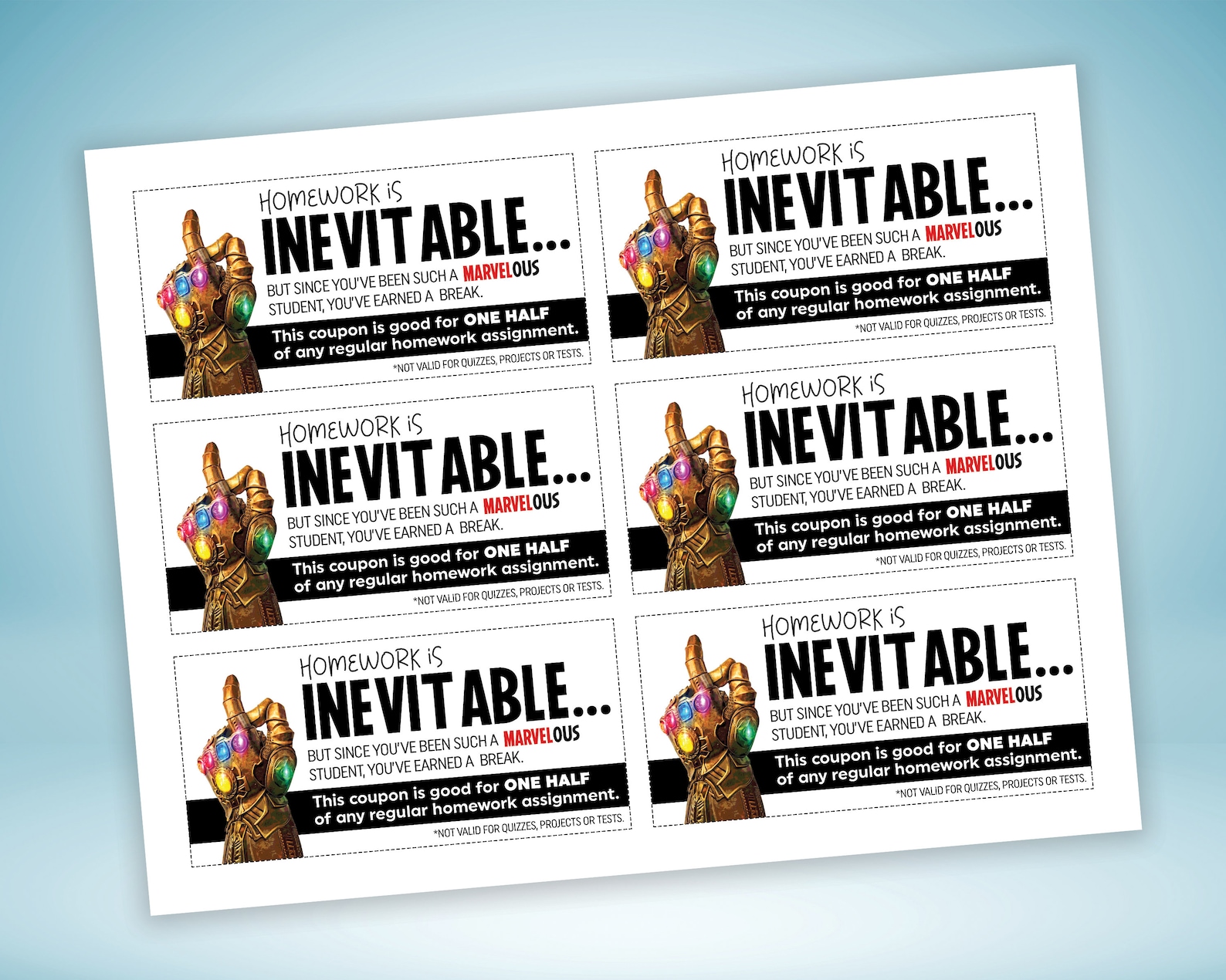 Thanos Homework Coupon - Behavior Reward Coupons, Elementary, Middle ...