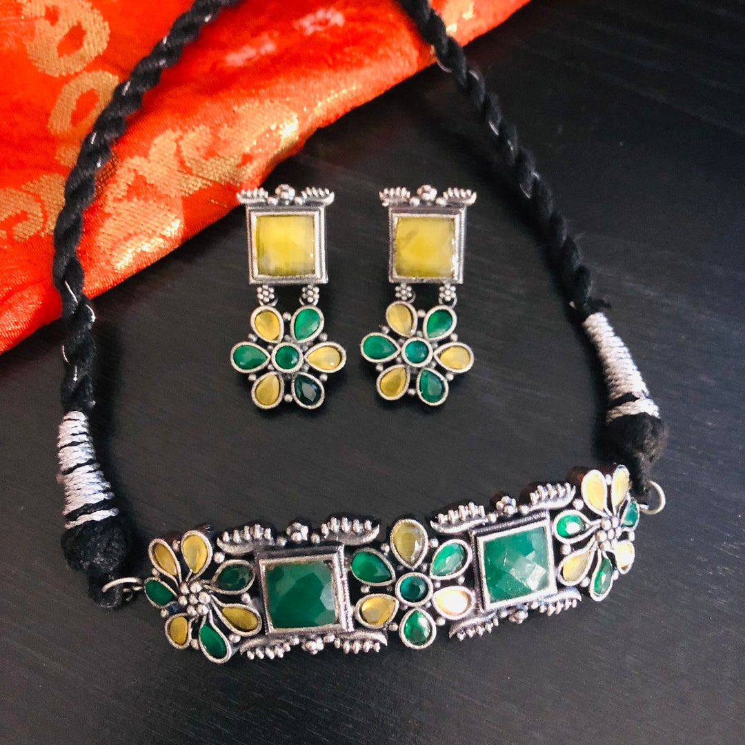 Silber Choker mit farbigen Steinen / Handgeschnitzter Stein Choker ...