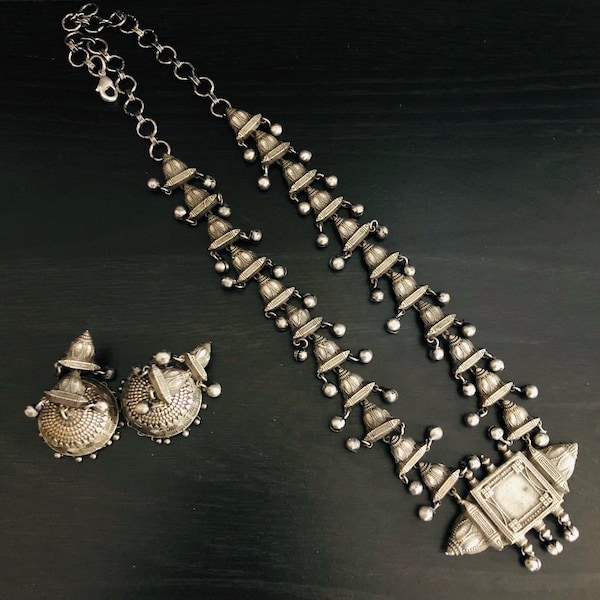 Oxidized Silver Indian Necklace - Etsy