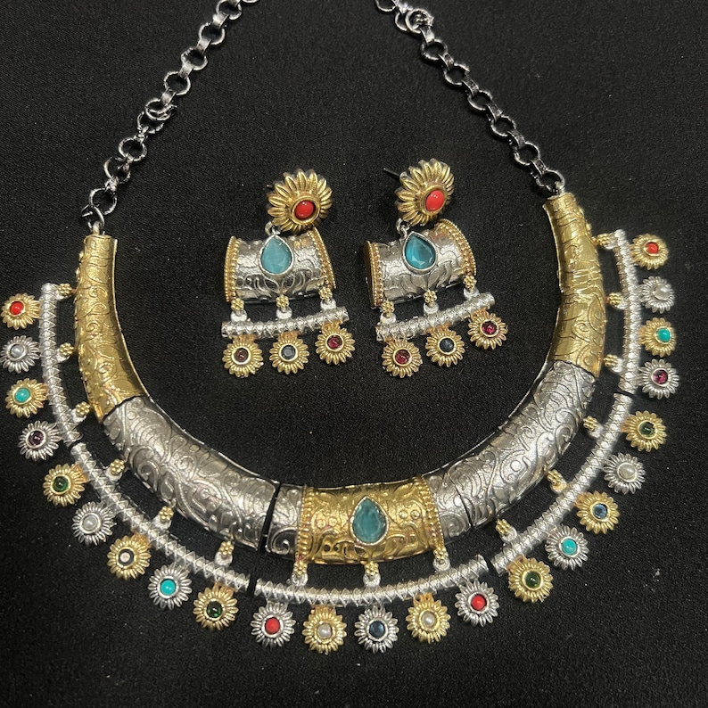 Designer Dual Tone Hansli Necklace/ Silver Oxidized Rajasthani Hansli ...