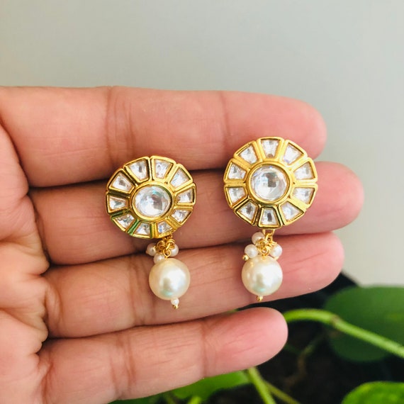Kundan Studs Small Kundan Pearl Studs ethnic Indian Stud Earrings golden Pearl Studs Golden Kundan Studs Indian Studs Jhumkastop Etsy