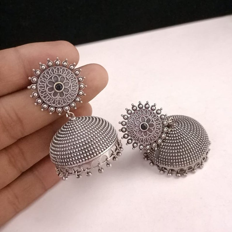 Silver Oxidized Jhumka Earrings / German Silver Jhumka/ Oxidized Silver ...