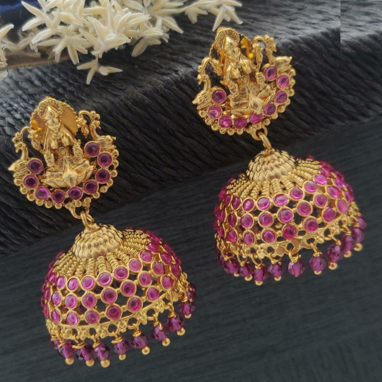 Golden Jhumka/ Ruby Indian Jhumka Earrings/ Emerald Meenakari - Etsy