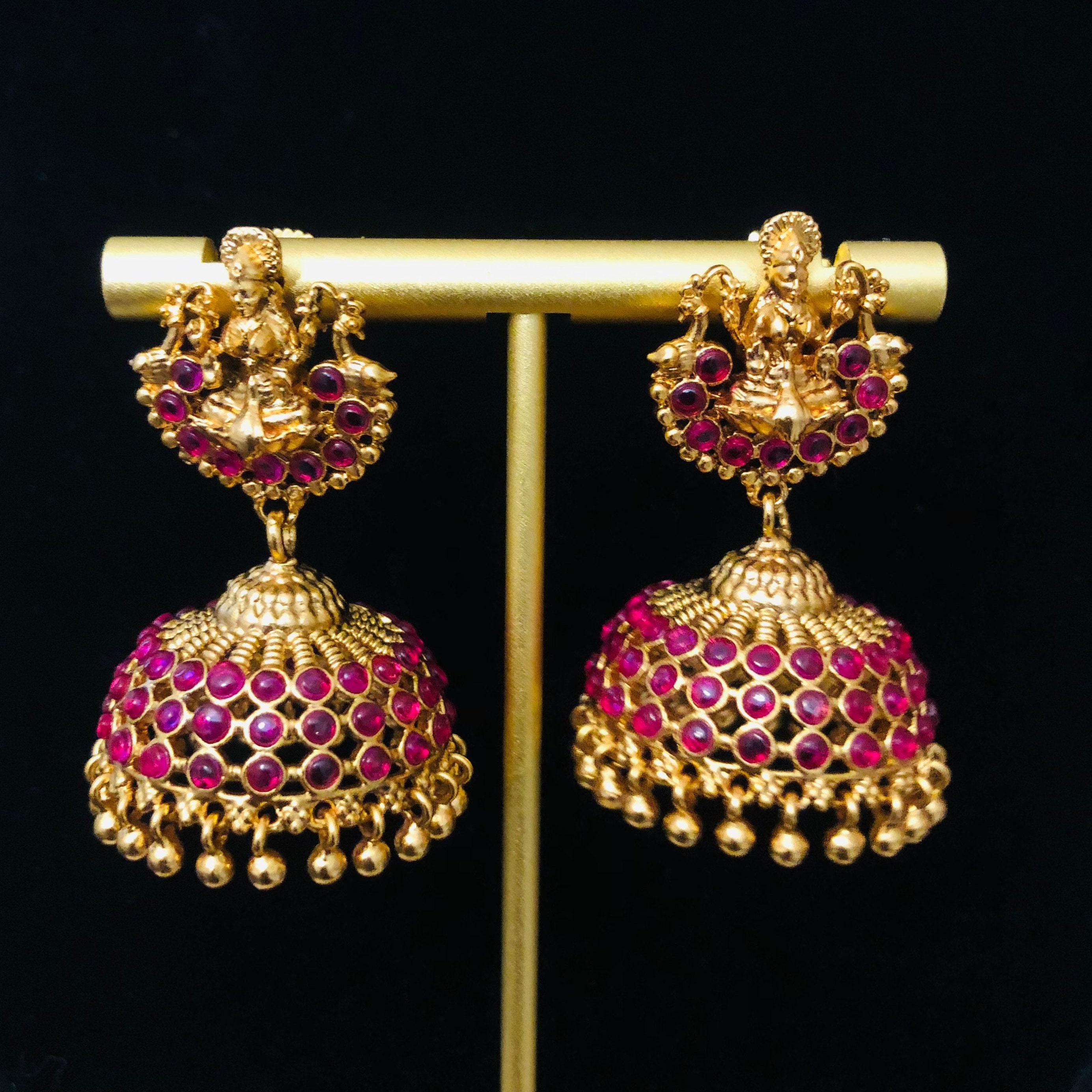 Golden Jhumka/ Ruby Indian Jhumka Earrings/ Emerald Meenakari - Etsy