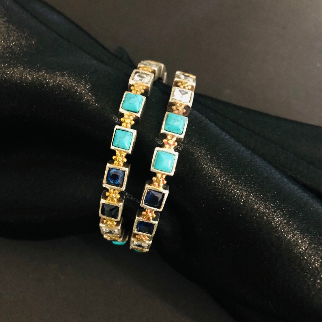 Turquoise Blue Bangles / Tribal Bangles / Blue German Silver Bangles ...