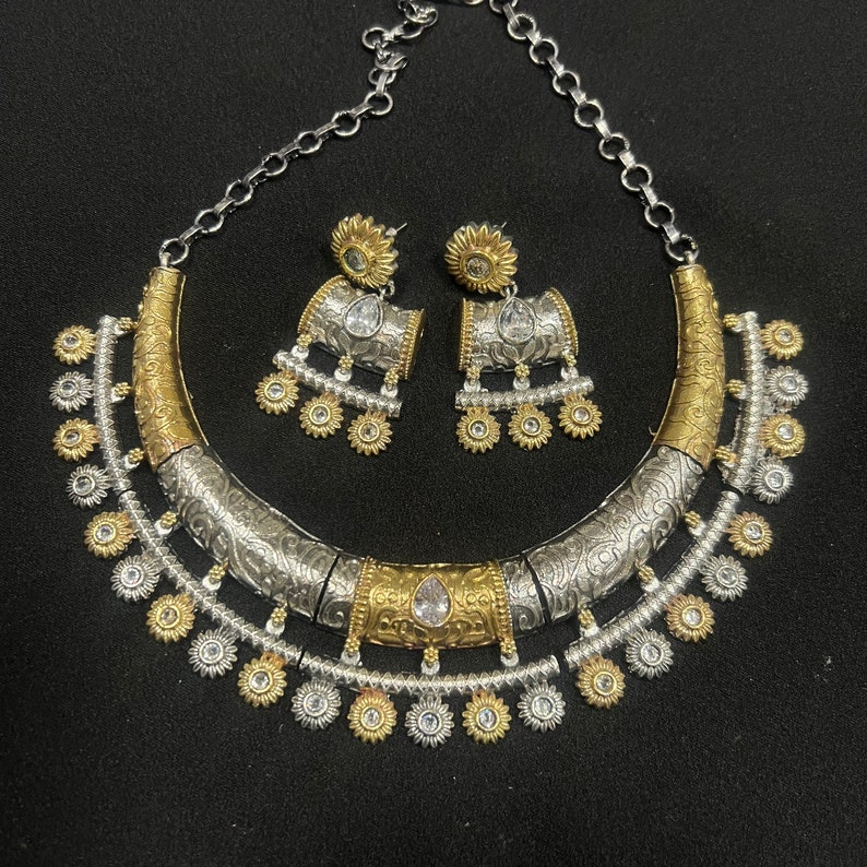 Designer Dual Tone Hansli Necklace/ Silver Oxidized Rajasthani Hansli ...