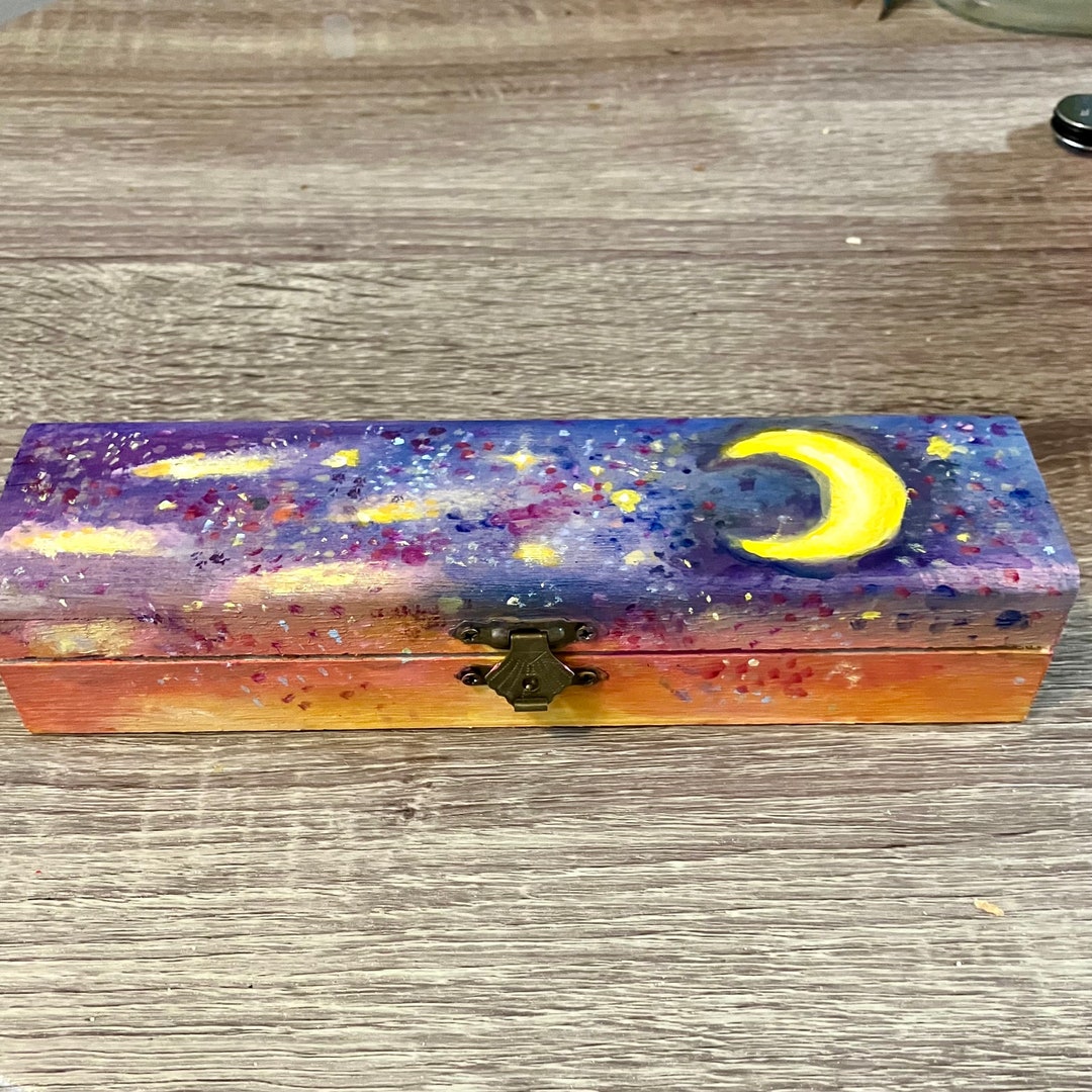 Crescent Moon Box Hand Painted Wooden Storage Box for Jewelry, Pencils ...