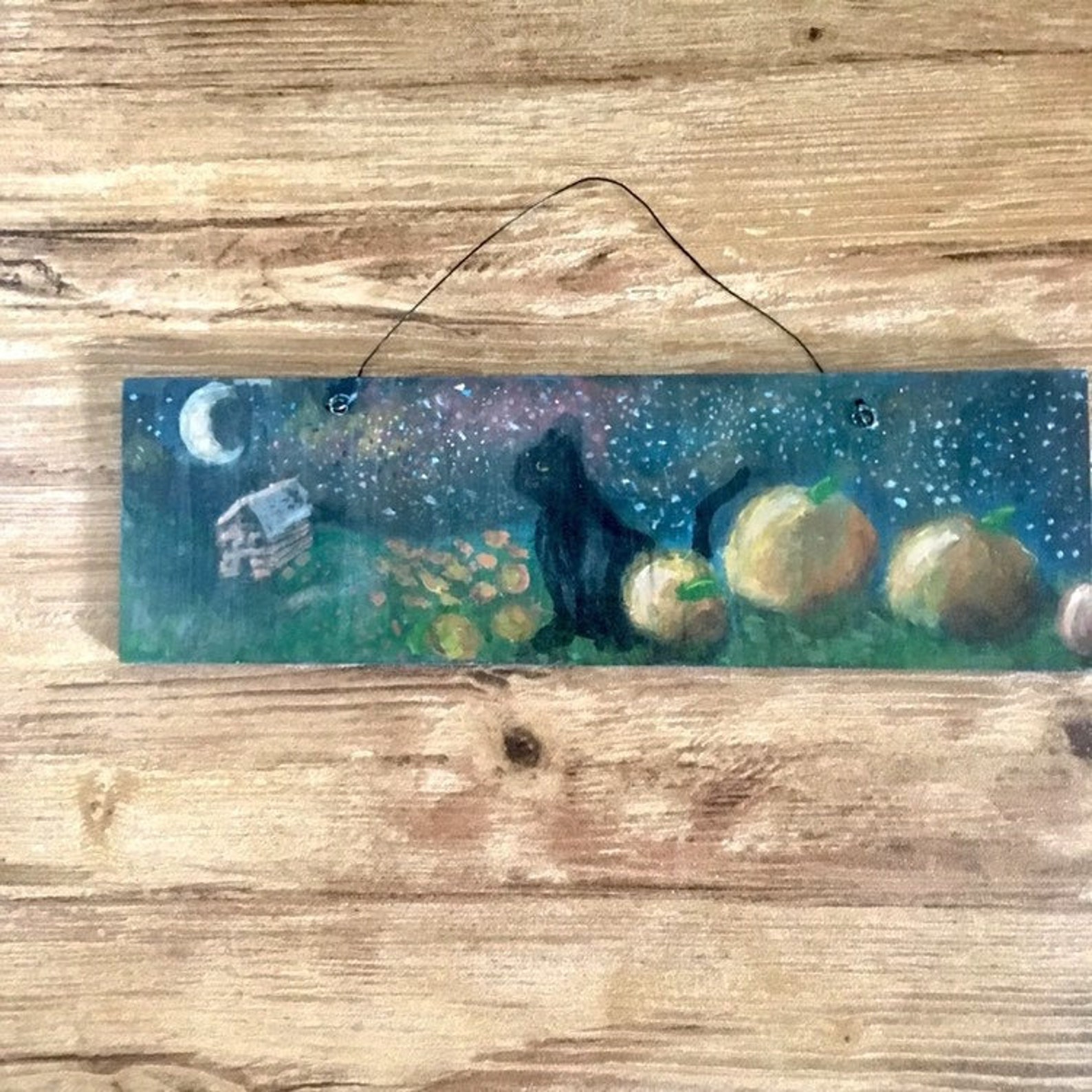 Black Cat Fall Sign Hand Painted Wall Hanging Fall Halloween Decor - Etsy