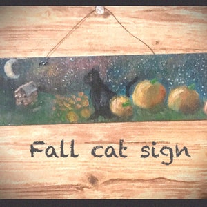 Black Cat Fall Sign Hand Painted Wall Hanging Fall Halloween Decor - Etsy