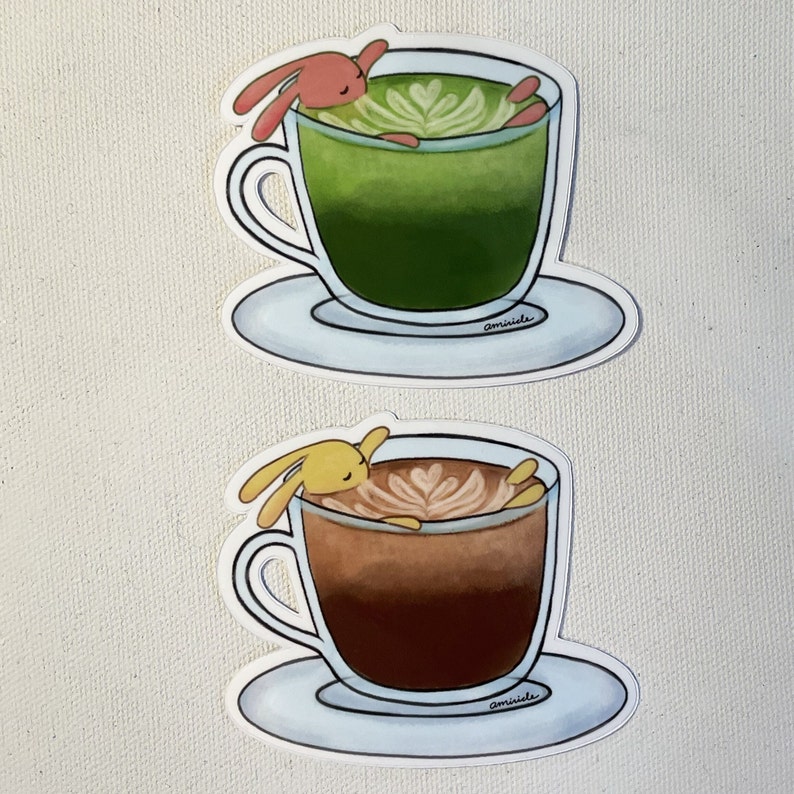 Bunny Matcha Latte | Vinyl Sticker | Holographic Waterproof Glossy - Etsy