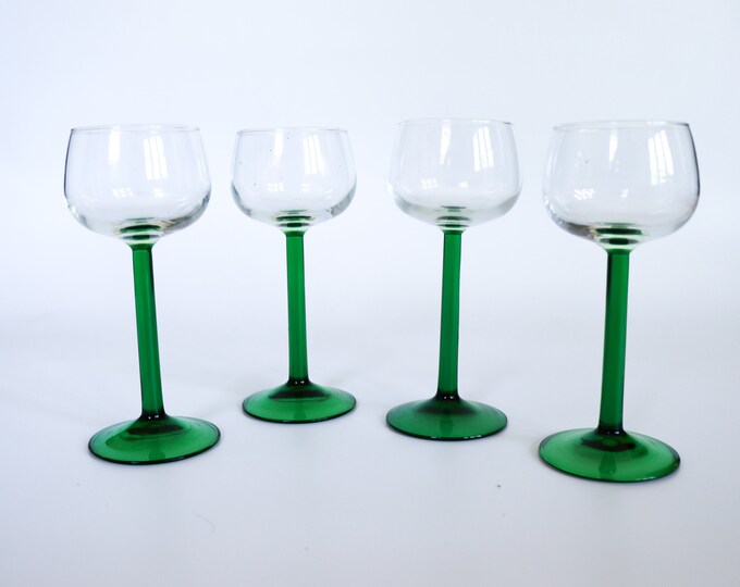 Vintage Green Stem Wine Glasses Set Of 4 Etsy