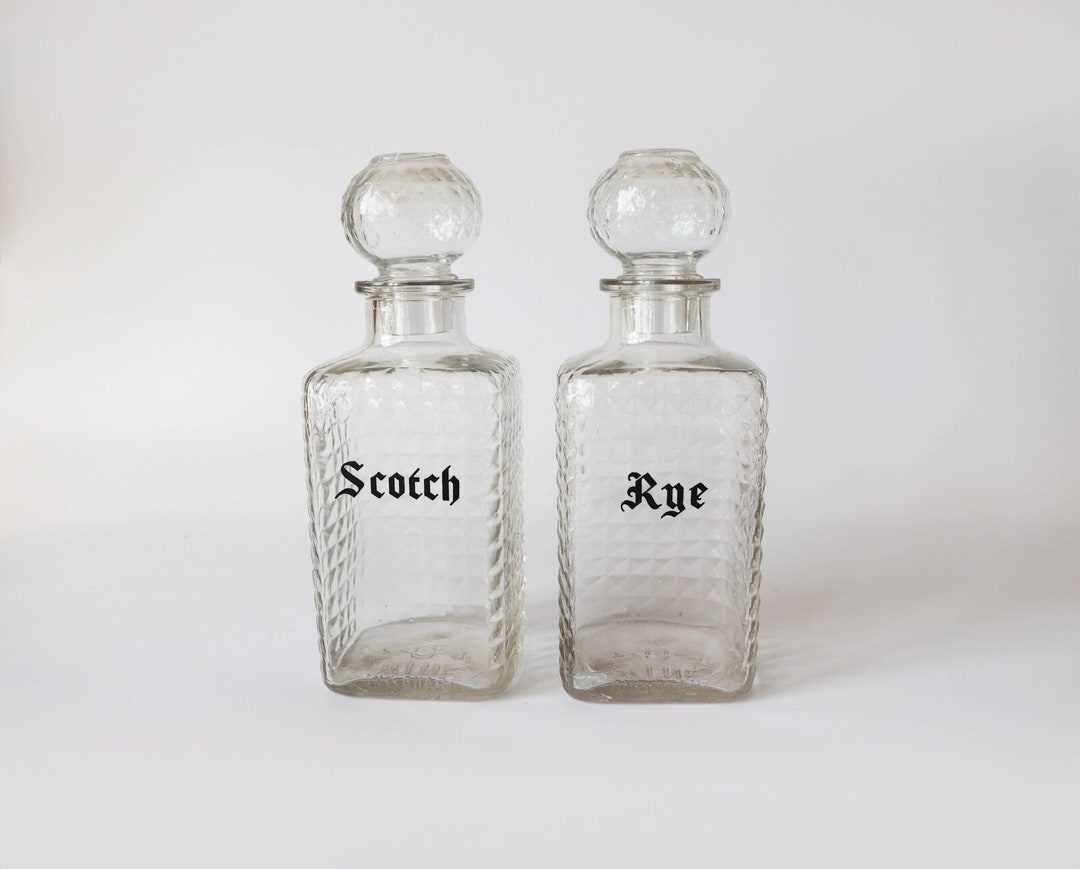 Vintage Glass Scotch and Rye Decanter Set - Etsy