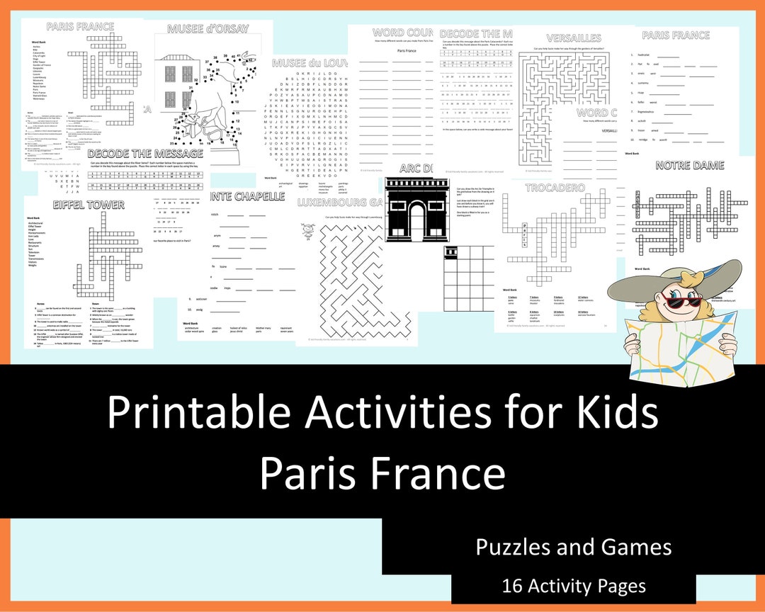 Printable Travel Activities for Kids - Paris France , Travel Games ...