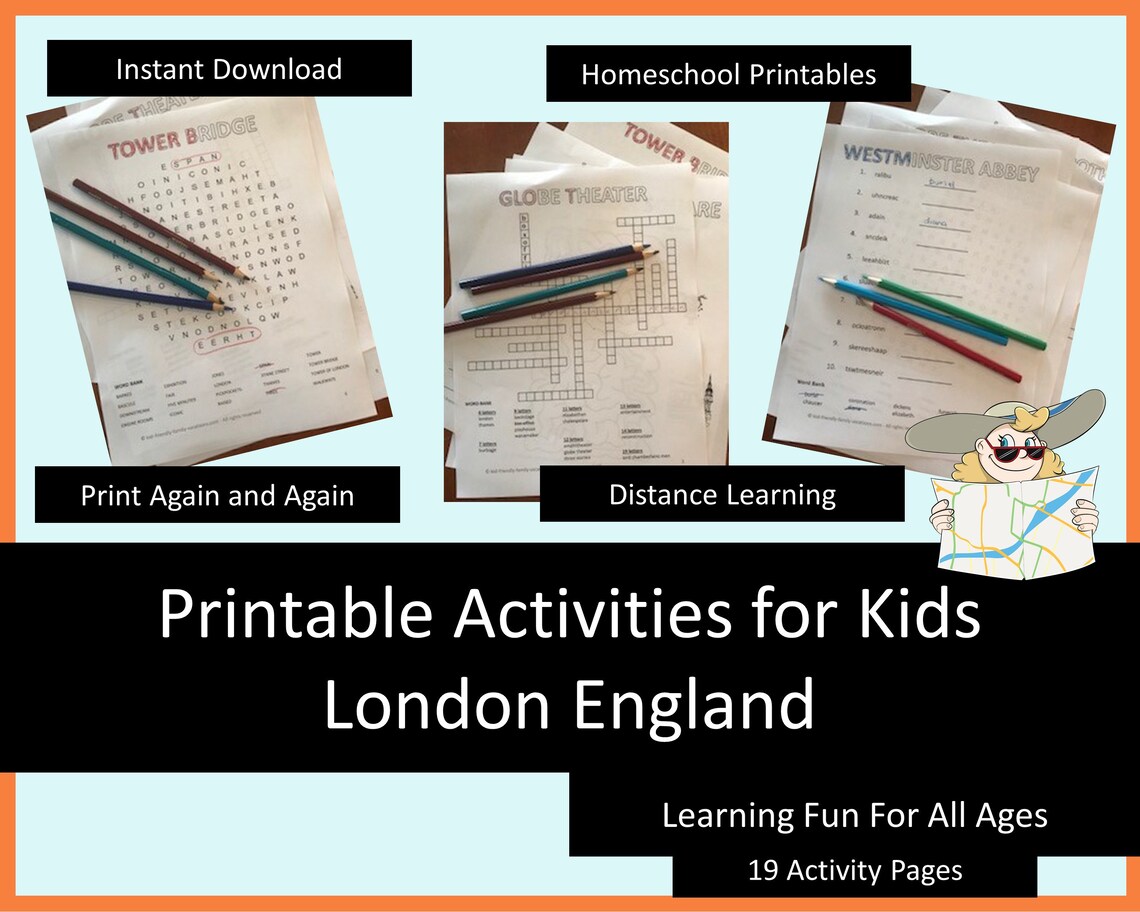 Printable Travel Activities for Kids London England, Travel Games ...