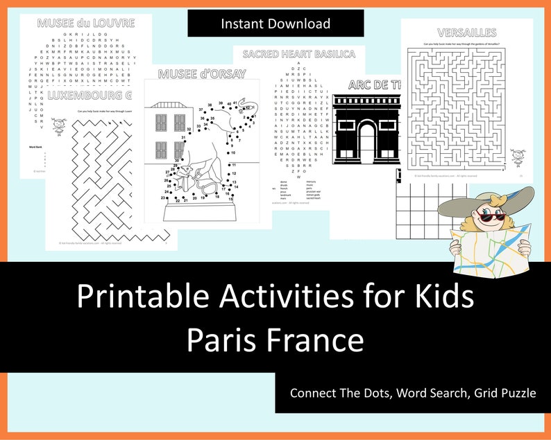 Printable Travel Activities for Kids - Paris France , Travel Games ...