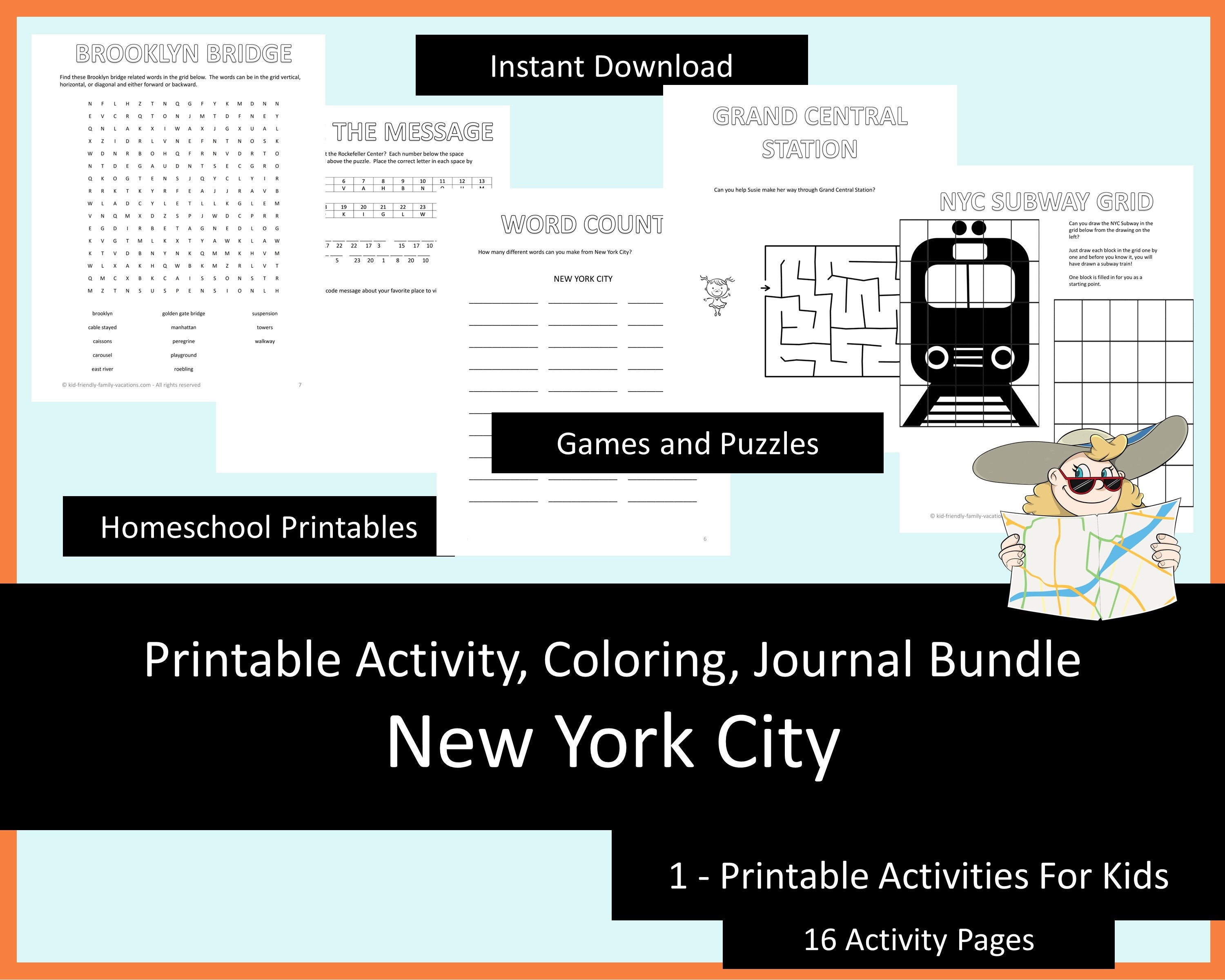 Printable Activities for Kids, Coloring Book, Journal Bundle New York ...