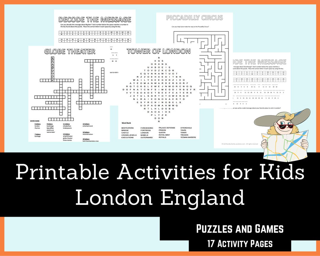 Printable Travel Activities for Kids - London England, Travel Games ...