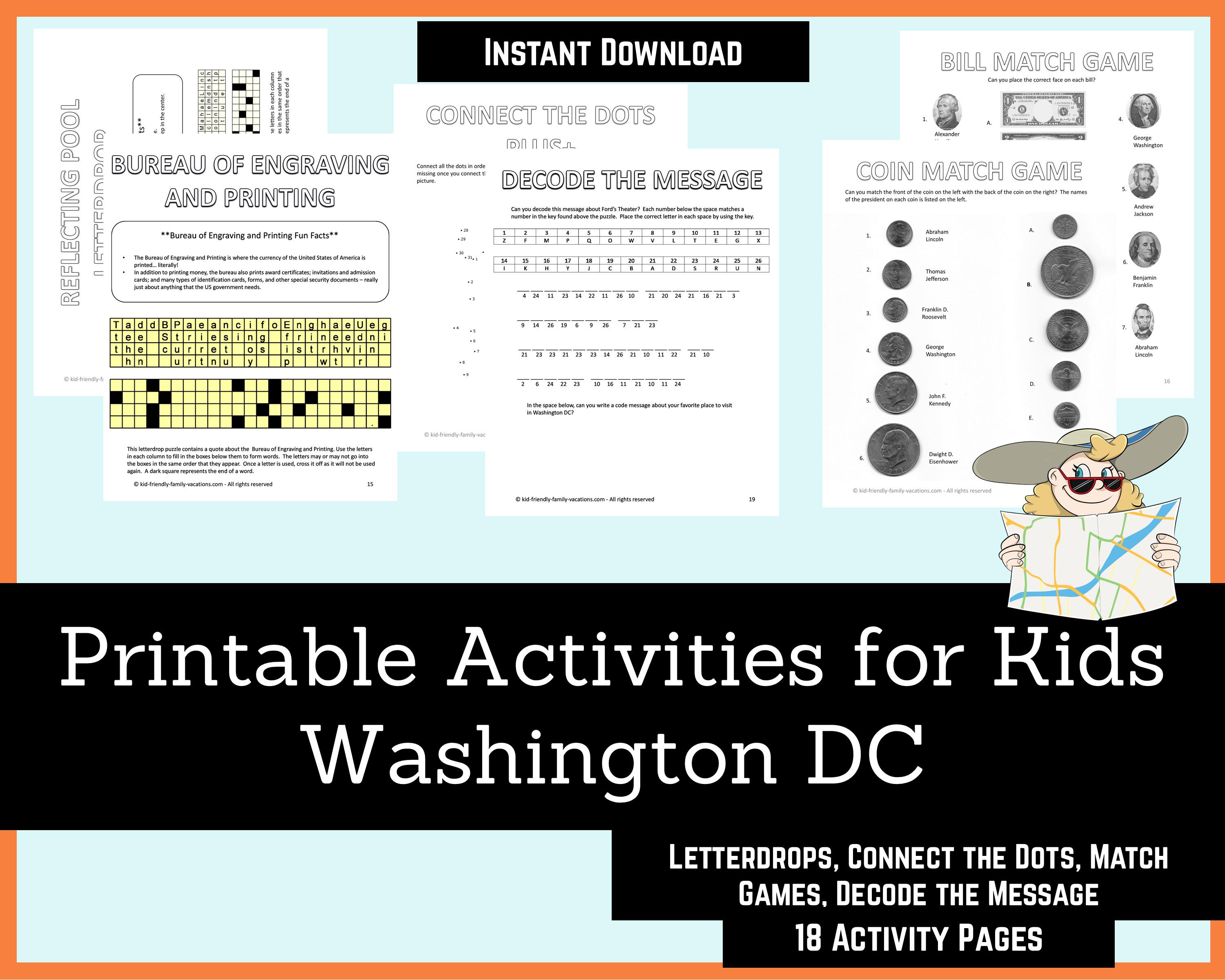 Printable Activities for Kids - Washington DC , Homeschool, Travel Play ...