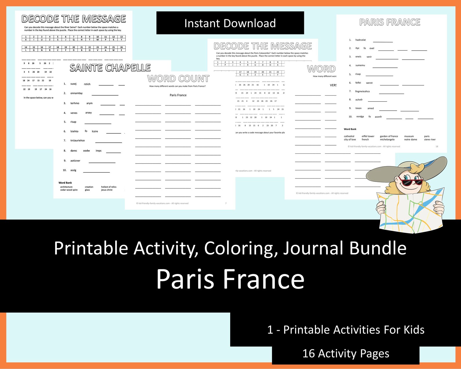 Printable Activities for Kids, Coloring Book, Journal Bundle - Paris ...