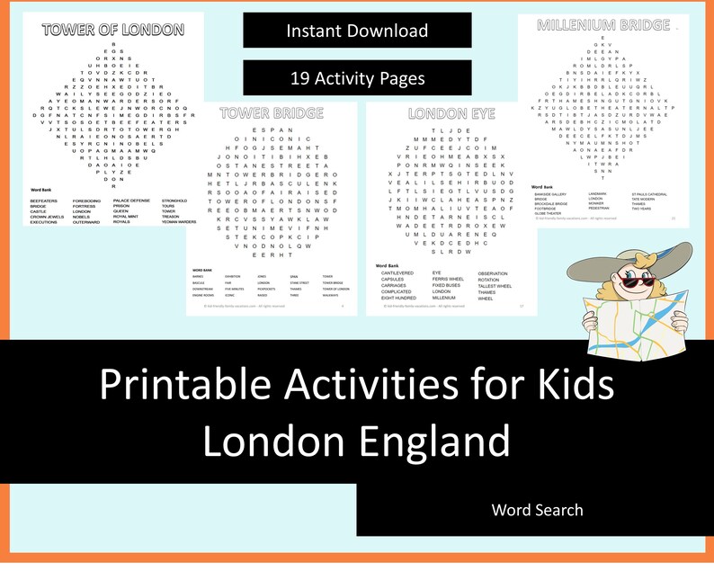 Printable Travel Activities for Kids London England, Travel Games ...