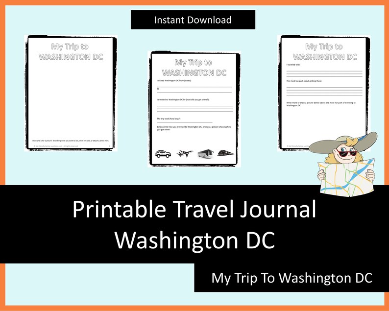 Washington DC Trip Printable Travel Journal for Kids, Vacation Journal ...