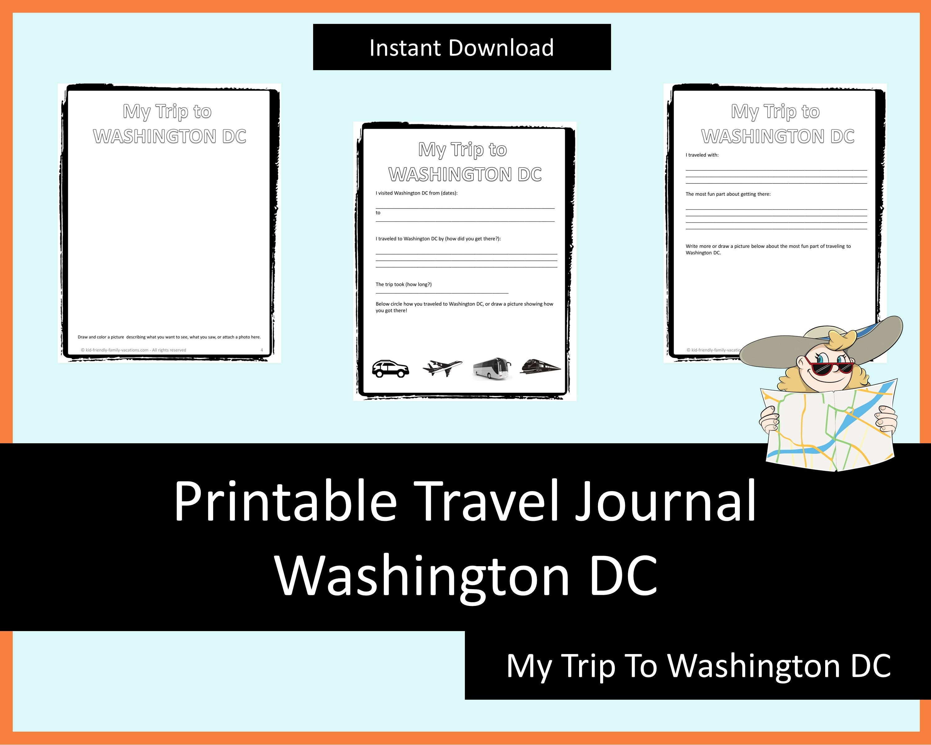 Washington DC Trip Printable Travel Journal for Kids, Vacation Journal ...