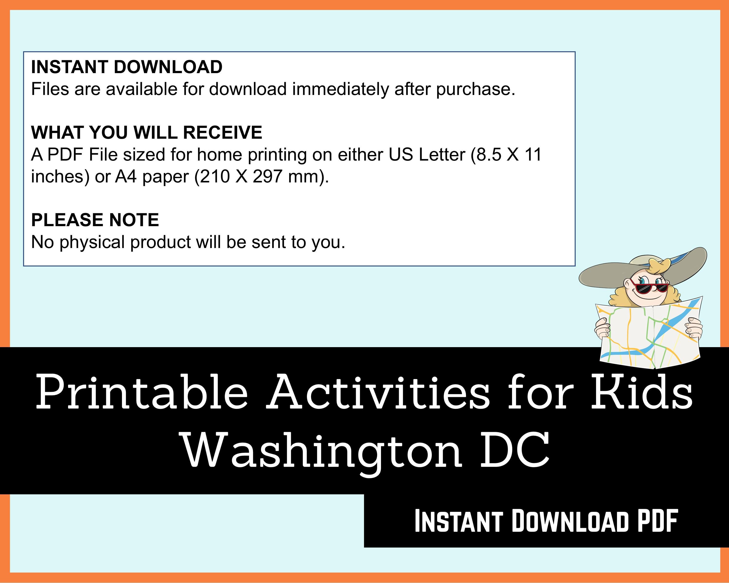 Printable Activities for Kids - Washington DC , Homeschool, Travel Play ...
