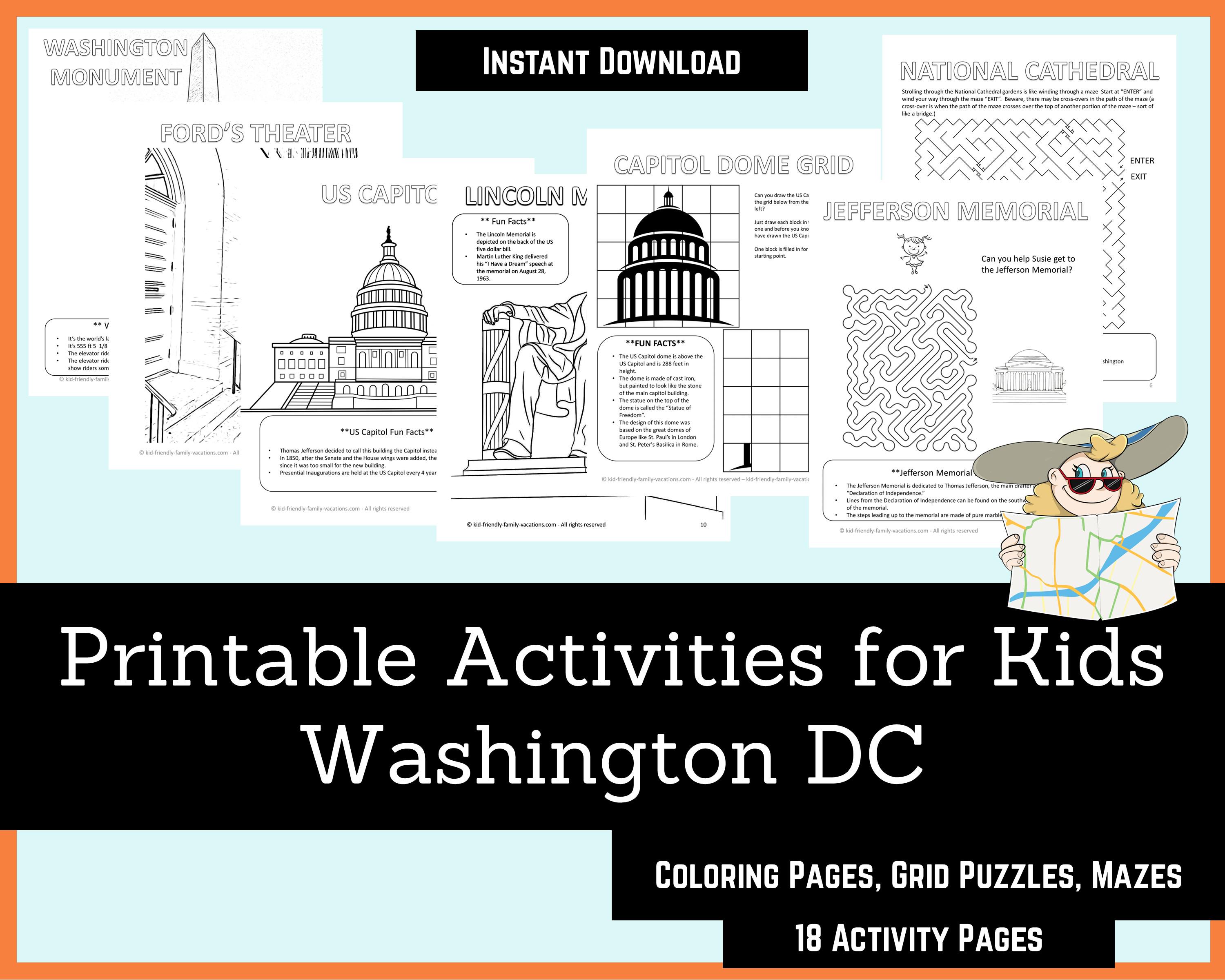 Printable Activities for Kids - Washington DC , Homeschool, Travel Play ...
