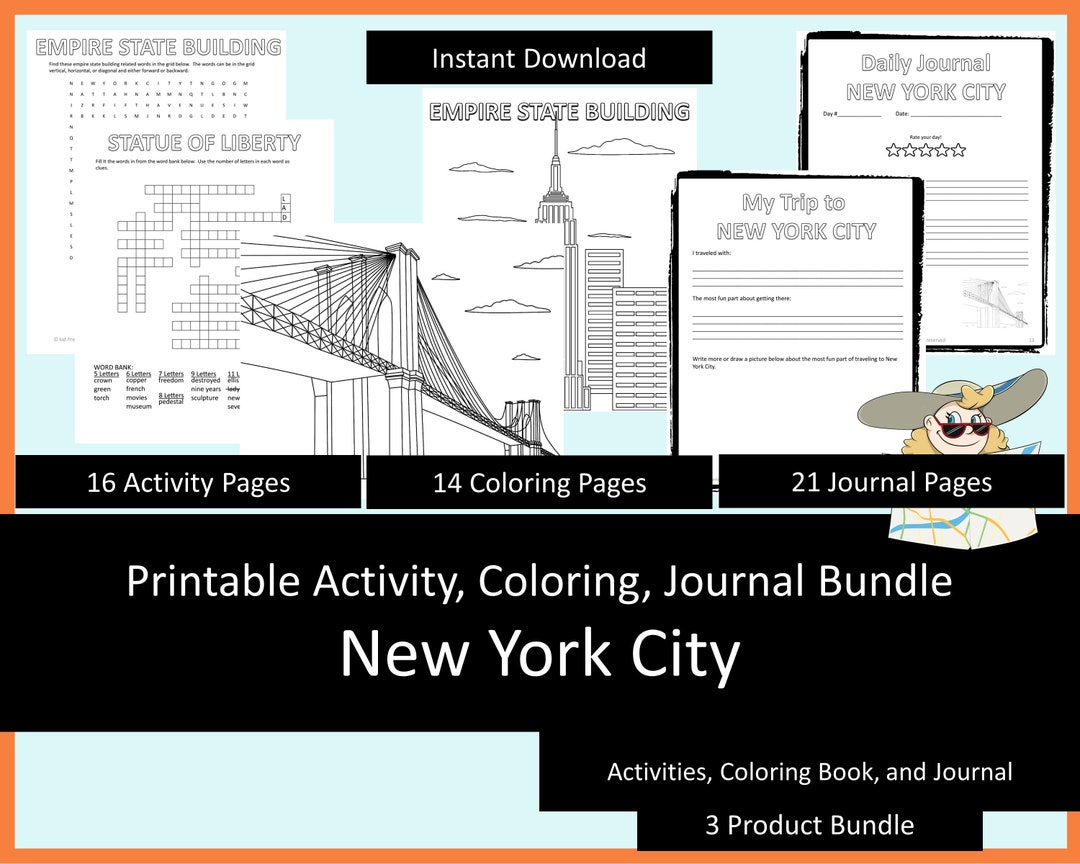 Printable Activities for Kids, Coloring Book, Journal Bundle - New York ...