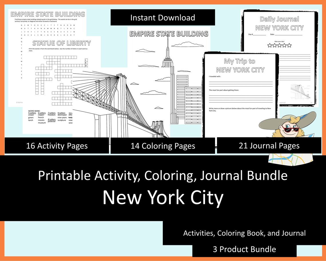 Printable Activities for Kids, Coloring Book, Journal Bundle New York ...