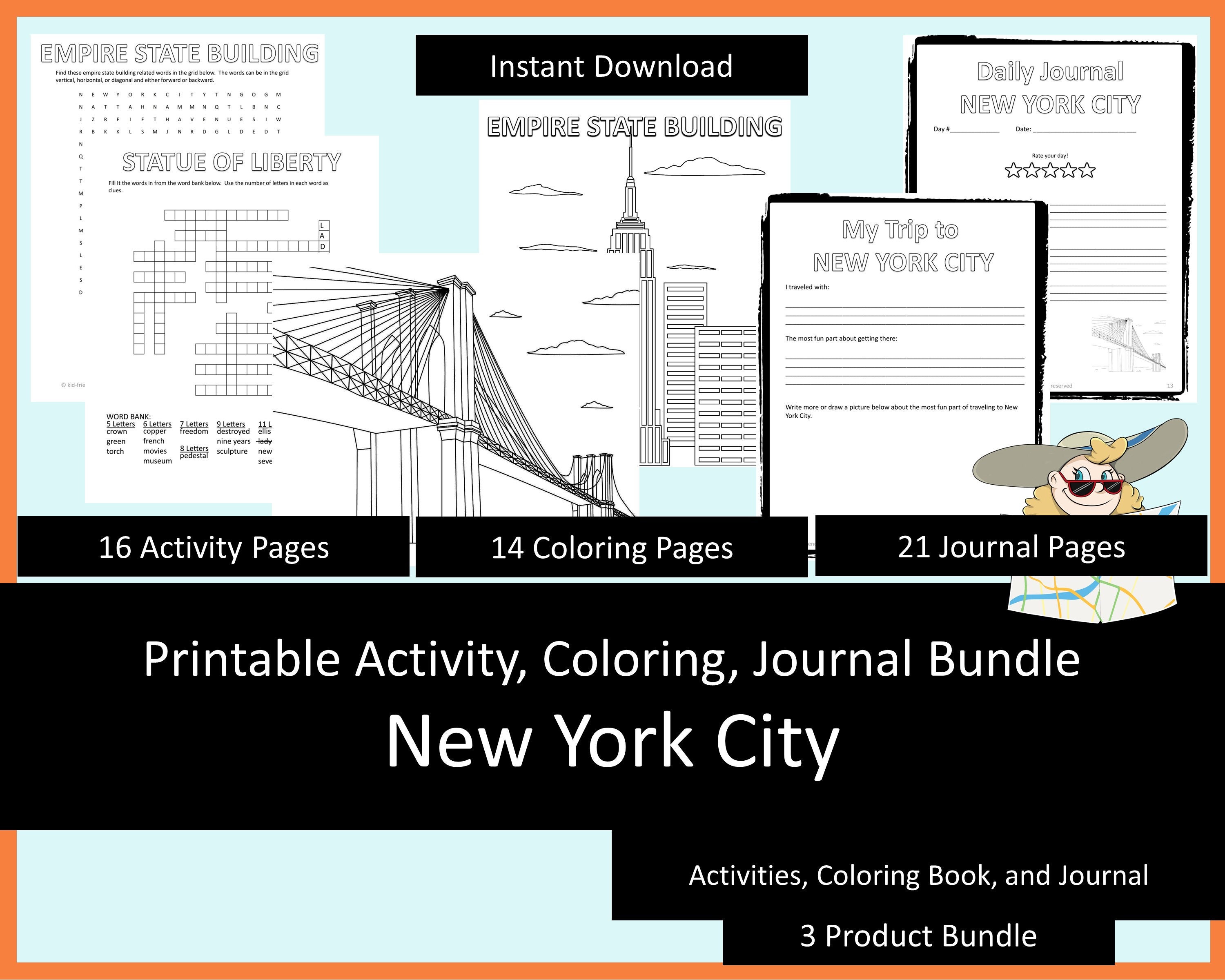 Printable Activities for Kids, Coloring Book, Journal Bundle - New York ...